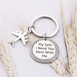 WFSJRED Fly Safe Keychain Pilot Gifts Long Distance Gift Fly Safe I Need You Here With Me Keychain Flight Staff Airline Worker Gift (Fly Safe KS)