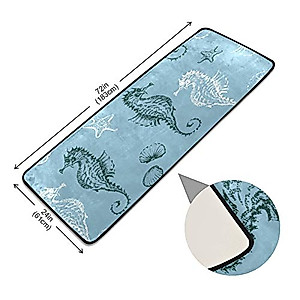 Seahorses and Seashells Kitchen Rugs Non-Slip Soft Doormats Bath Carpet Floor Runner Area Rugs for Home Dining Living Room Bedroom 72" X 24"