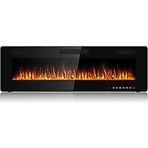 BOSSIN 60 inch Ultra-Thin Silence Linear Electric Fireplace, Recessed Wall Mounted Fireplace, Fit for 2 x 4 and 2 x 6 Stud, 12 Adjustable Flame Color & Speed,Touch Screen Remote Control with 8h Timer