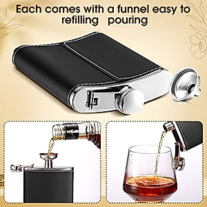 Sieral 12 Sets Christmas Leather Hip Whiskey Flask 8 oz Stainless Steel Flask with Funnel for Men Women Cocktail, Liquor, Groomsmen Gifts, Christmas Gifts, Camping, Wedding Party Favor (Black)