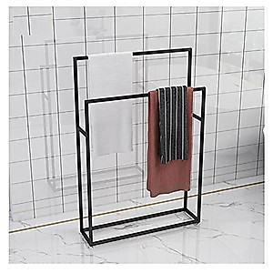 -Shelf Balcony Bathroom Stand Alone Towel Holder,Freestanding Towel Rack Stand,Metal Towel Drying Rack Ladder for Bathroom/Kitchen/Bathtub/Black/65 * 20 * 110Cm