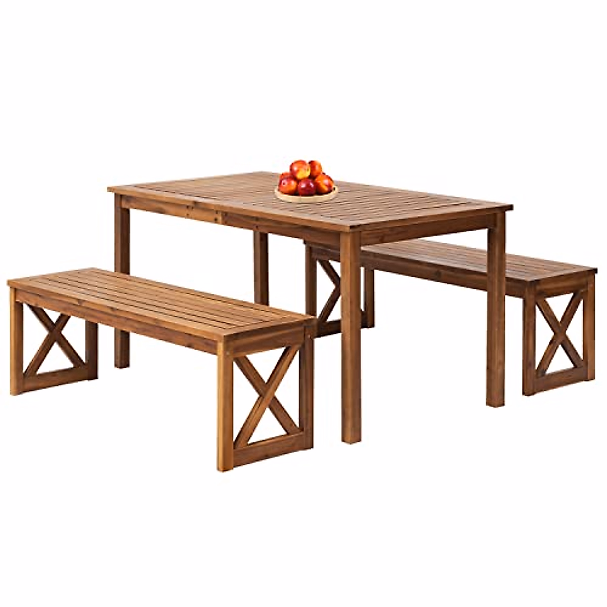 PayLessHere 3 Piece Acacia Wood Outdoor Dining Table and Bench Set Patio Bench Dining Table Outdoor Wooden Table & Bench Set for Backyard,Patio,Garden Outdoor Lounge Furniture,Nature