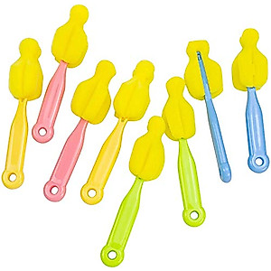 AUEAR, Milk Bottle Nipple Brushes Pacifier Sponge Cleaning Small Brush Cleaner Set for Bottles and Accessories (8 Pcs)