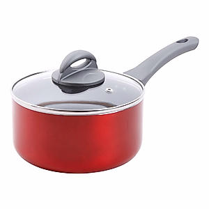 Oster 62980.02 Herscher 2.5 Quart Non-Stick Aluminum Sauce Pan with Lid, Translucent Red