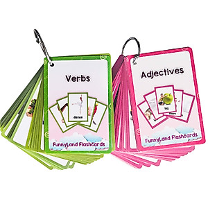 Verbs/Adjectives Flash Cards English Flash Cards Pocket Card Learning Toys for Children Pre-Kindergarten Kids Education Aids