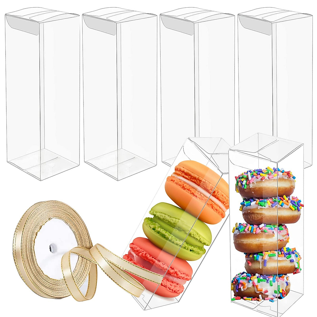 CAYOREPO 100 Pcs 2 x 2 x 6 inch Clear PET Plastic Gift Boxes Transparent Cube Boxes PET Boxes Candy Chocolate Cookies Treat Boxes for Christmas, Wedding, Party, Baby Shower
