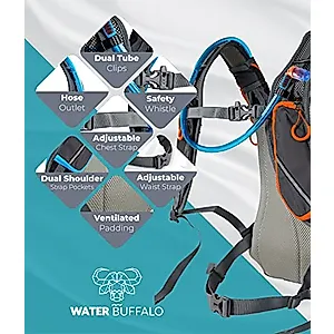 Water Buffalo Hydration Backpack | Hydration Pack & 2 Liter BPA Free Bladder | Multiple Pockets for All Your Essentials