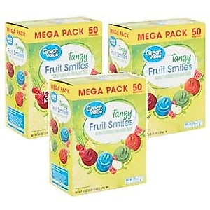 Great Value Tangy Fruit Smiles, 45 Oz - 50 Pouches (Pack of 3)