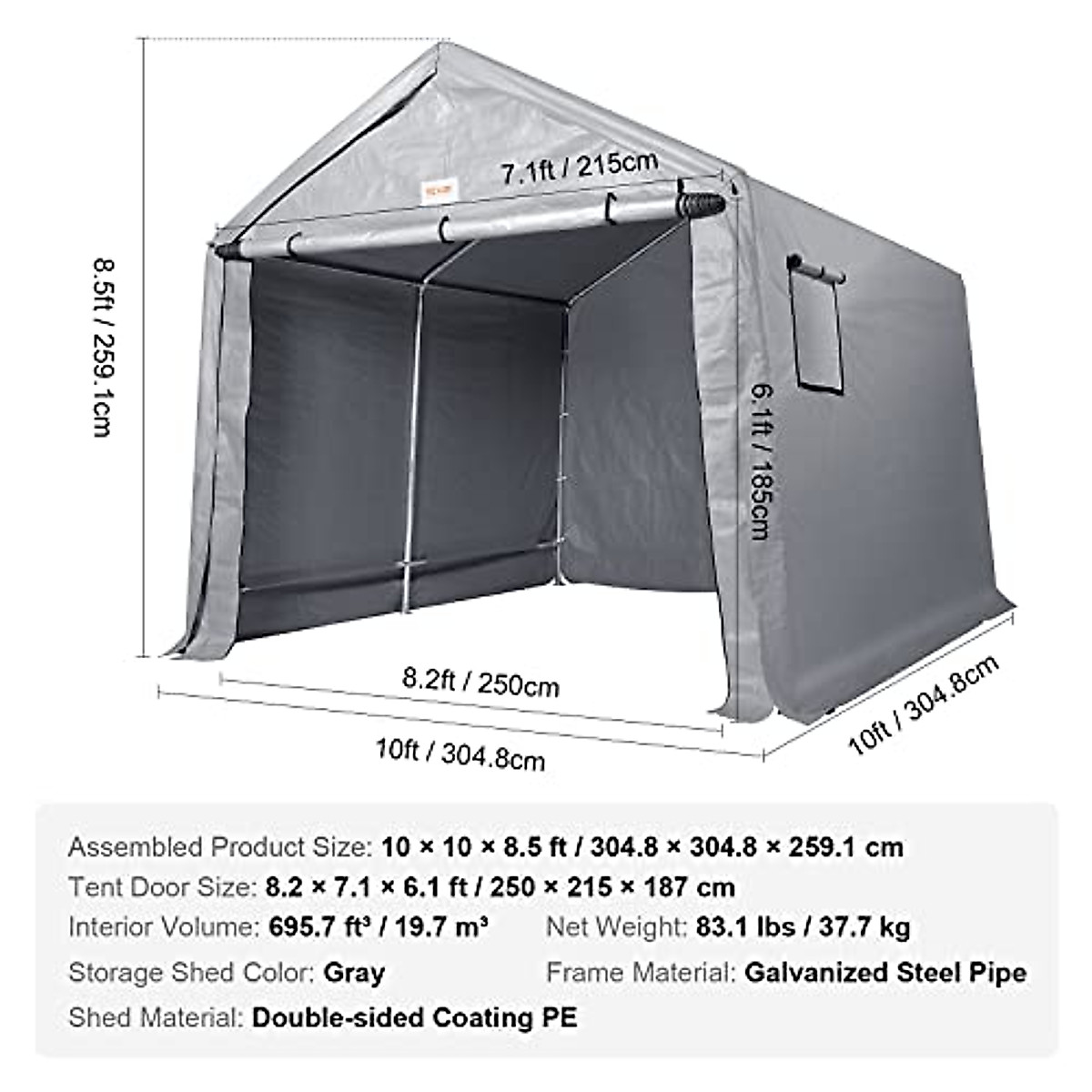 VEVOR Portable Shed Outdoor Storage Shelter, 7x12x7.36 ft Heavy Duty Instant Storage Tent Tarp Sheds with Roll-up Zipper Door and Ventilated Windows for Motorcycle, Bike, Garden Tools