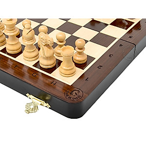 House of Chess - 10 Inch Wooden Magnetic Folding Travel Chess Set/Board with 2 Extra Knights, 2 Extra Pawns, 2 Extra Queens and Algebraic Notation - Handmade - Premium Quality