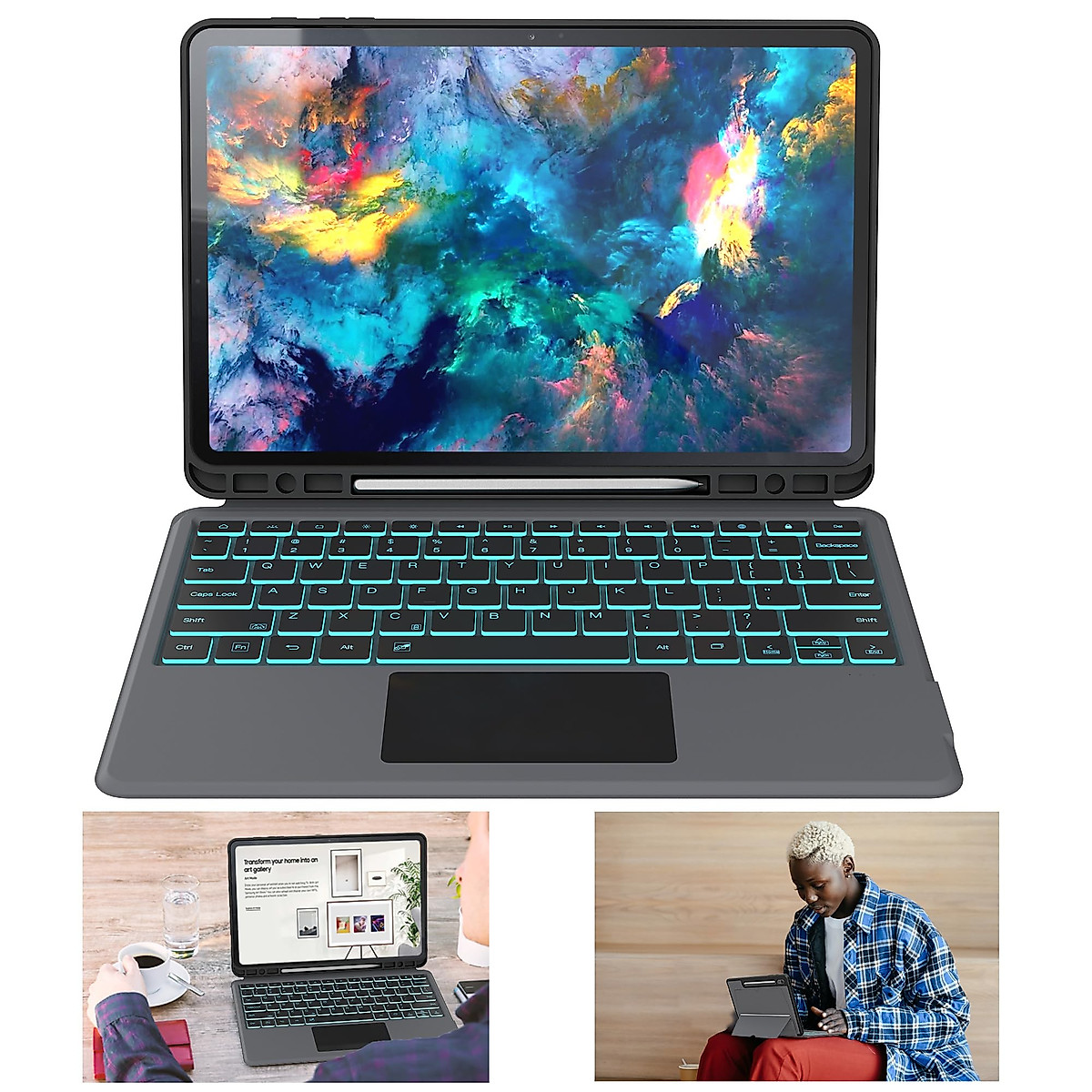 HEAPAO Galaxy Tab S7 FE/S7 Plus/S8 Plus Case with Detachable Keyboard - 7 Color Backlit, Smart Touchpad, Multi-Angle Stands - Keyboard Cases for 12.4" Samsung Galaxy Tab S8+ 2022/S7 FE 2021/S7+ 2020