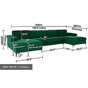 Casa Andrea Milano Modern Large Velvet Fabric U-Shape Sectional Sofa, Double Extra Wide Chaise Lounge Couch