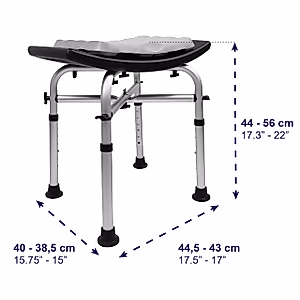 KMINA - Heavy Duty Shower Stool Padded (330 lb) with Double Reinforced Crossbar and Cushion, Shower Stool for Inside Shower, Shower Chair for Bathtub, Black Shower Seat Free Assembly - Made in Europe