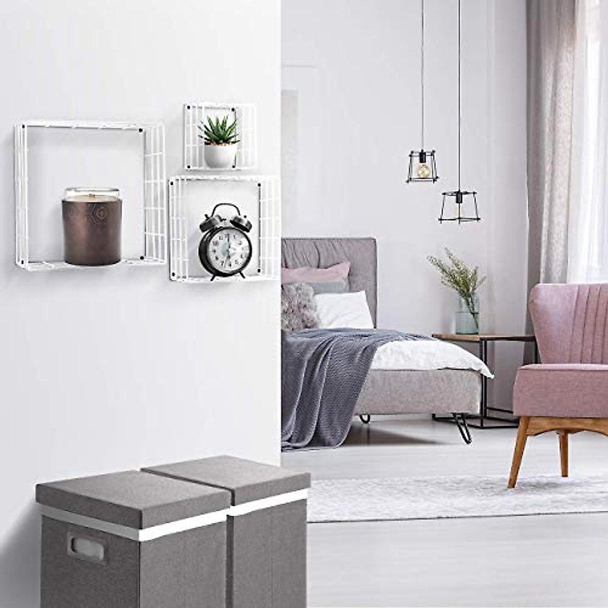 Sorbus Floating Square Shelves (Metal Square - White)