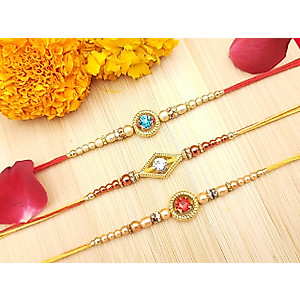 Palak Global Rakhi bracelet, Wrist Band. Fancy Rakhi three unique beautiful stones. Rakhi a best gift celebration with your Brother, Bhabhi/Sibling, Sister,beads and stone., stone