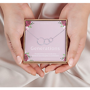 Suavell 3 Generations Necklace. Sterling Silver Grandmother Mother Daughter Jewelry, Nana Necklace, Granddaughter Necklace, Mothers Day Gifts for Grandma, Three Circle Necklace From Grandchildren