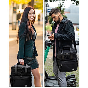 Double Deck Large Lunch Box for Women, Expandable Black Adult Lunch Box with Shoulder Strap, Leakproof Insulated Black Lunch Bag, 24 cans Adult Lunch Bag, Womens Lunch Bags for Work Travel Hiking