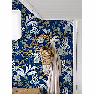 Yasinet Peel and Stick Wallpaper Boho Blue Wallpaper Removable Floral Self-Adhesive Contact Paper Vintage Blue Wallpaper for Walls Bedroom Vinyl Rolls 15.75inch × 78.7 inch