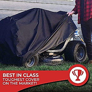 Tough Cover Riding Lawn Mower Cover, Extreme. 600D Marine Grade, Universal Fit Tractor, Heavy Duty, Covers Against Water, UV, Dust, Dirt, Wind for Outdoor Garden Storage (Black)