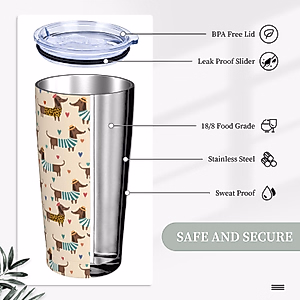 CHASOEA Dachshund Tumbler 20oz Cute Dog Stainless Steel Insulated Tumblers with Lid and Straw Animal Travel Coffee Mug Tea Wine Cups Water Bottle Dogs Gifts for Women Dog Lover