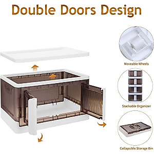 Closet Organizers and Storage 8.5 Gal, Storage Bins with Lids 4 Pack, Stackable Collapsible Storage Bins, Storage Cabinet with Wheels, Plastic Foldable Folding Box for Home, Dorm Room Essentials