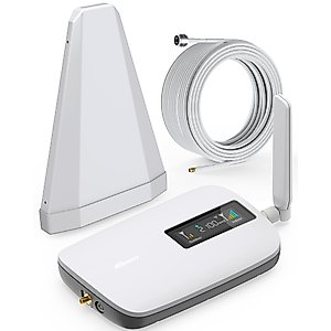 HiBoost Cell Phone Booster for All Carriers| Up to 2000 Sq Ft| Cell Signal Booster Display Screen| High Power Outdoor Receiving Antenna|for 5G/4G/3G LTE |App Service + Install|FCC Approved