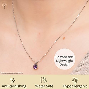 MAX + STONE 925 Sterling Silver 8mm Cushion Cut January Birthstone Garnet Solitaire Pendant Necklace for Women with 18 inch Box Chain