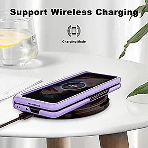 Fold 3 Case with Hinge Protection & Screen Protector, Triangular Anti-Skid Texture Design, Slim Fit Lightweight Protective Cover Supports Wireless Charging for Samsung Galaxy Z Fold 3 5G (Purple)