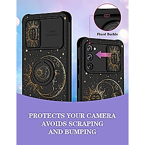 Goocrux (2in1 for Samsung Galaxy S20 FE 5G Case Sun and Moon for Women Girls Cute Stars Space Phone Cover with Slide Camera Cover+Ring Holder Fashion Golden Print Design Cases for S20FE 6.5''
