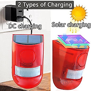 LEDHOLYT 2 Solar with Sound Strobe Light, Wall Mounted Outdoor Motion Red Sensor Alarm, 4 Modes of Motion Sensor, Alarm 129dB for Home Fence Farm Yard Garage Barn