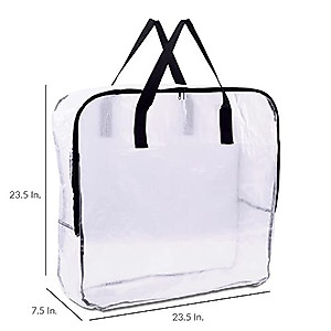 Comforter Storage Bag - 4 Set Storage Bags for Blankets and Quilts, Clear Plastic Underbed Organization, Bedroom, Closet Storage Essentials, Space Saver Must Haves for Clothes, Bedding 23.5x7.5x23.5