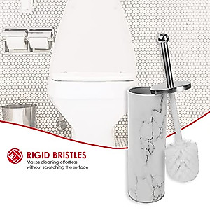 Home Basics Marble Ceramic 4 Piece Bath Accessory Set, White | Faux Marble Toilet Brush Set, White | Faux Marble 3 Liter Waste Bin, White