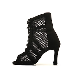 WEISPER Women's Latin Dance Shoes Ballroom Peep Toe Ankle Boots Ballroom Salsa Jazz Bachata Tango Performance(8,S951-Heel 3inch)