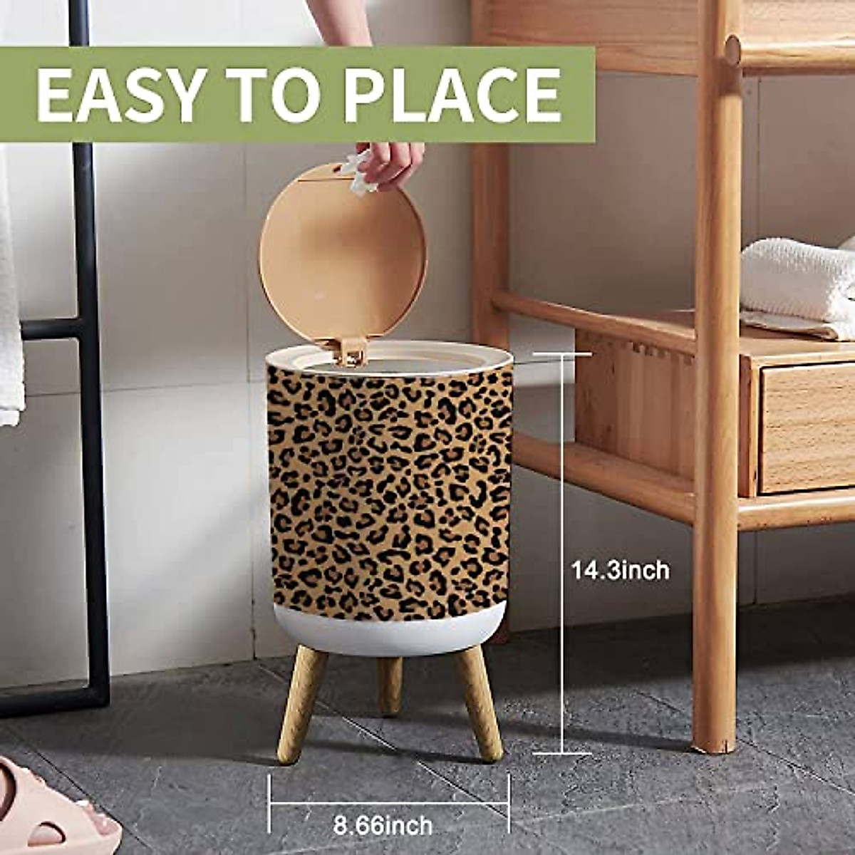 IBPNKFAZ89 Small Trash Can with Lid Leopard Seamless Classic Print The Skin of a Wild cat Fashion Garbage Bin Wood Waste Bin Press Cover Round Wastebasket for Bathroom Bedroom Kitchen 7L/1.8 Gallon