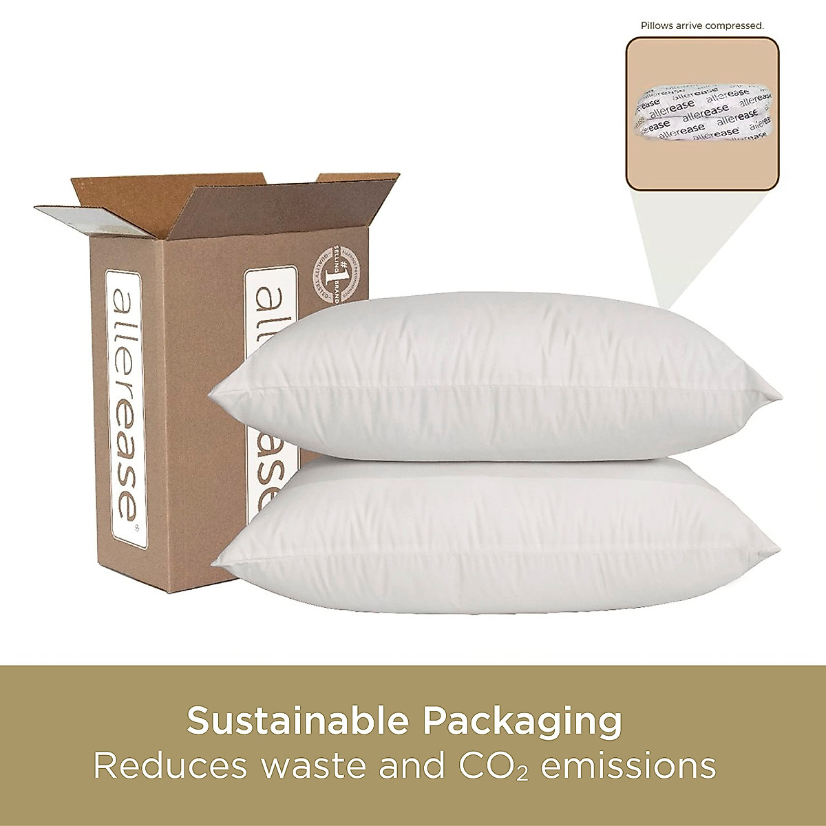 AllerEase Organically Grown Soft Cotton Odor Neutralizing Allergy Defense Bed Pillow- King - 2 Pack