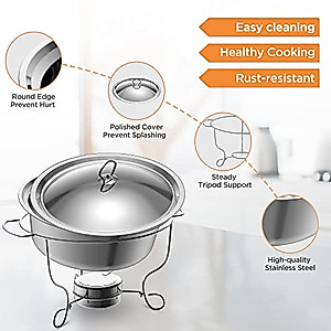 Famistar 6 Packs Buffet Chafer Set - Stainless Steel 4 Round Chafing Dish + 2 Rectangular Chafers Foldable Frame Full Size with 2 Half Size Pan - Buffet Catering Dinner Serving Buffer Warmer Set