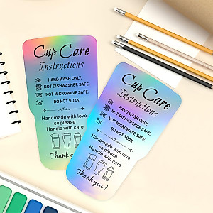 240 PCS Tumbler Care Instructions Holographic Cards Packaging Customer Direction Card for Tumbler, Cup, 3.5 x 2 InchMug Small Business Online Shop Owner