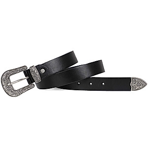 WHIPPY Western Belts for Women - Vintage Western Design Ladies Cowgirl Waist Belt for Pants Jeans Dresses (Black, Fit Waist 30-34 Inches)