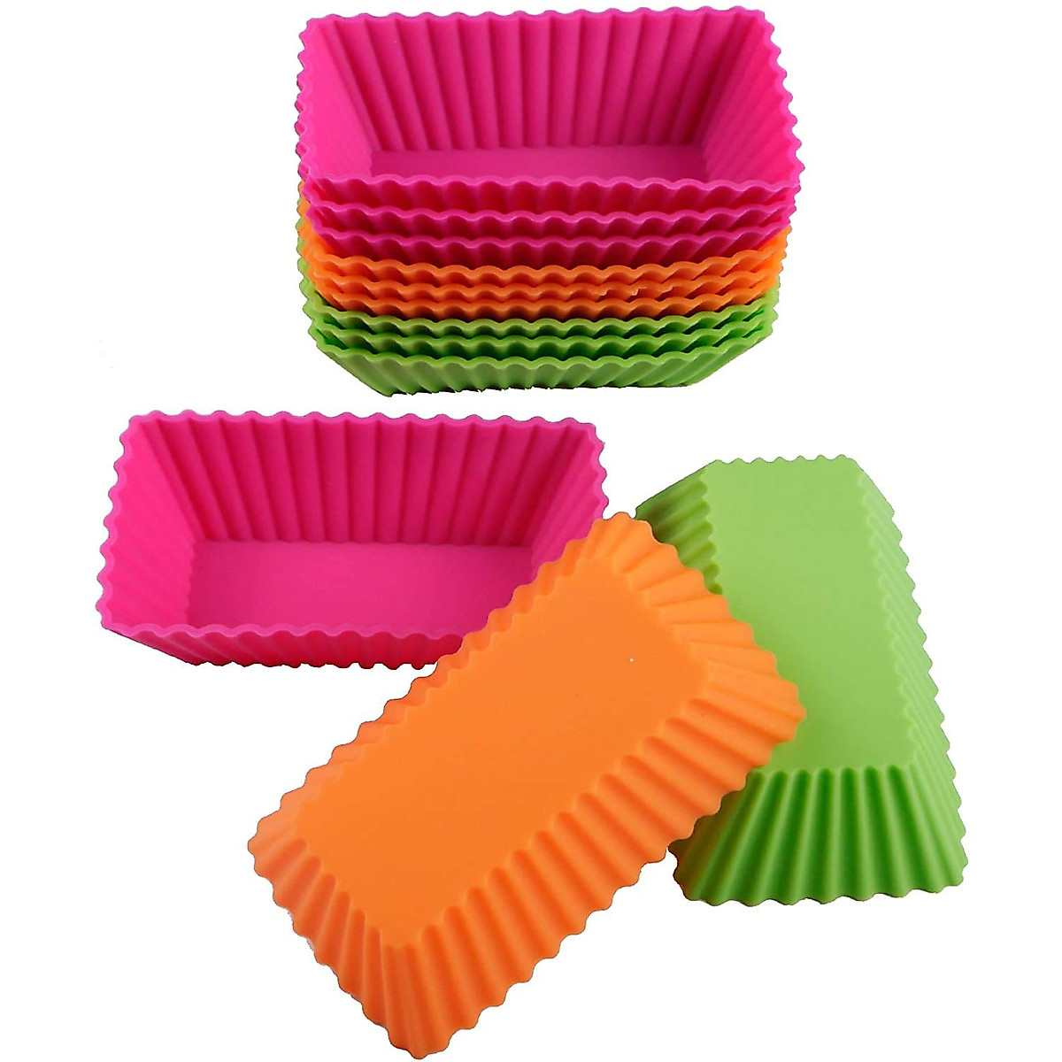 Webake Rectangular Jumbo Cupcake Liners, 4.3 Inch Silicone Baking Cups Reusable Muffin Cups Nonstick Mini Loaf Pan (Pack of 12)