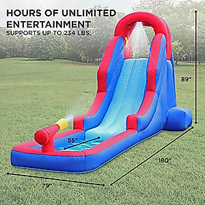 Sunny & Fun Compact Inflatable Water Slide Park – Heavy-Duty Nylon for Outdoor Fun - Climbing Wall, Slide, & Small Splash Pool – Easy to Set Up & Inflate with Included Air Pump & Carrying Case, Blue