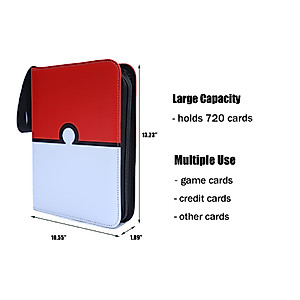 Binder for pokemon card binder of 720 Card Collection/9 Pocket Card Binder/Trading Card Binder/Card Album With Zipper,40 Sheets