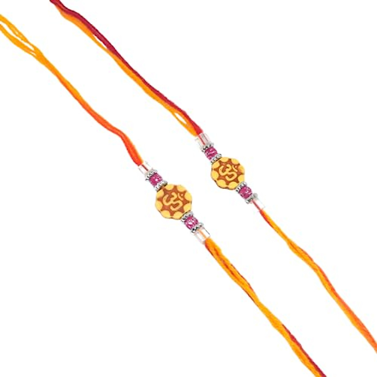 Set of 2 Rakhi Thread, Brown OM with Crystal and Pink Beads Rakhi, Rakhi for Bhaiya, Rakhi for Bhabhi, bhai, Brother.