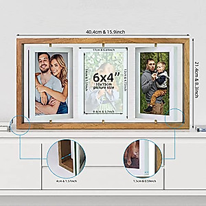 ZEEYUAN 4x6 Rotating Photo Frame Rustic 4x6 Wooden Picture Frames, Double Side-Display 6 Photos, Floating Photo Frame 4x6 Family Frame for Tabletop Display