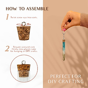 25 Pcs Plastic Test Tubes with Cork Stoppers & Screw Eyes |0.59x3.93 in, 0.3 fl oz | Clear Plastic Tubes for Solids & Liquids Storage | Plastic Tube/Test Tube for Science, Crafts or Decoration