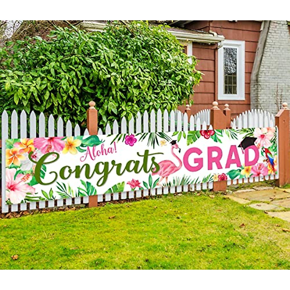 Large Aloha Congrats Grad Banner 2023 Graduation Party Decorations Luau Grad Yard Sign Class of 2023 Hawaiian Backdrop for High School College Graduation Party Supplies
