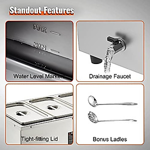 Commercial Food Warmer Bain Marie, Electric Steam Table with 3 Pans and Temperature Control for Catering and Restaurants