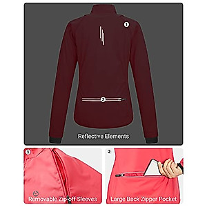 Outdoor Ventures Women's Full Zip Running Cycling Jacket Waterproof Windproof Reflective Removable Sleeves Athletic Vest