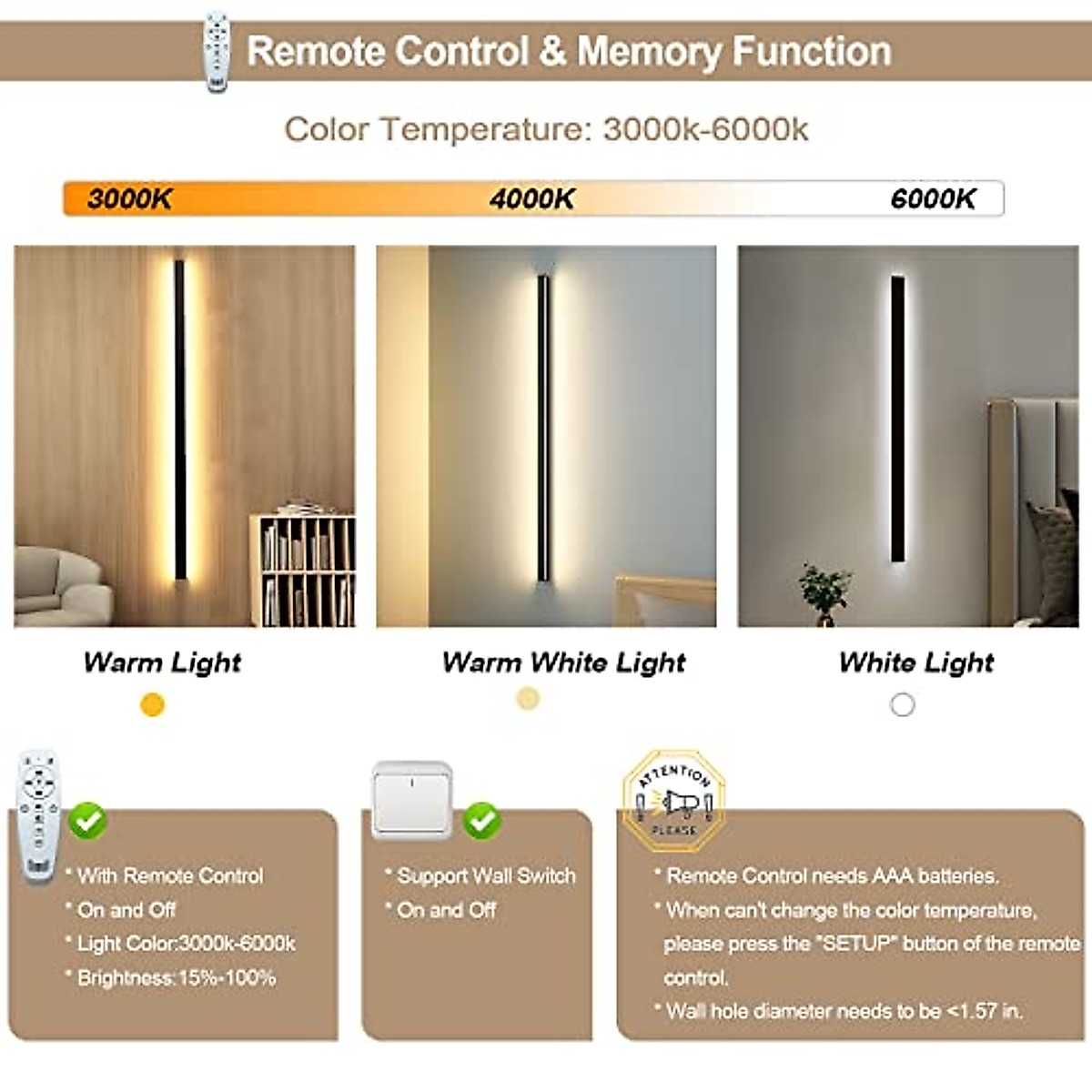 Levxhotty 2 Pcs 59 inch Modern Outdoor Wall Light,3000K-6000K Dimmable Outdoor Wall Sconce,Long Wall Llight with Remote Control,Exterior Linear Wall Lighting IP65 Waterproof for Garage House
