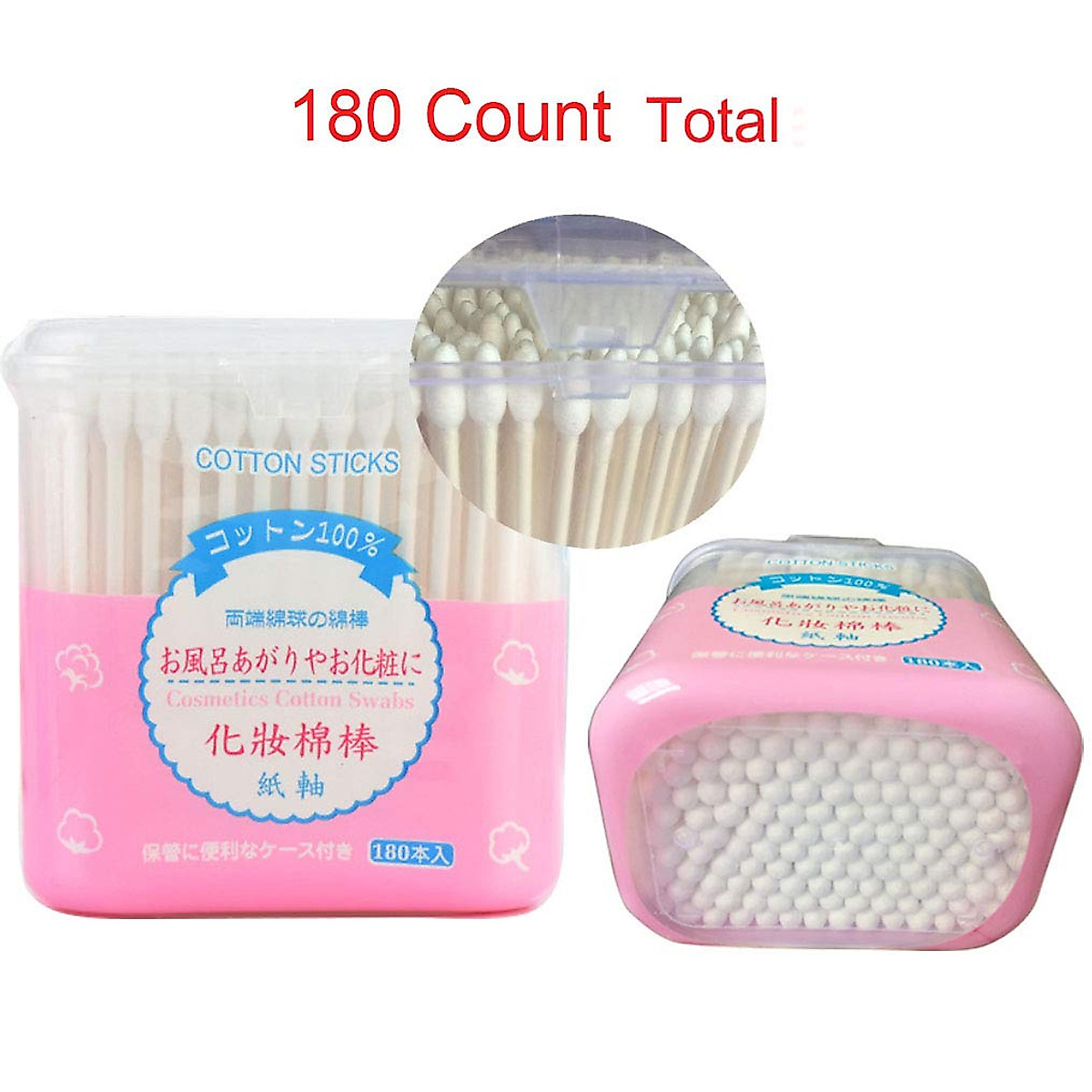 Paper Stick Cotton Swabs/180CT - Double Tipped Compact Quality Cotton Heads - Strong Toughness Handle - Multipurpose, Safe, Highly Absorbent (1 Pack)