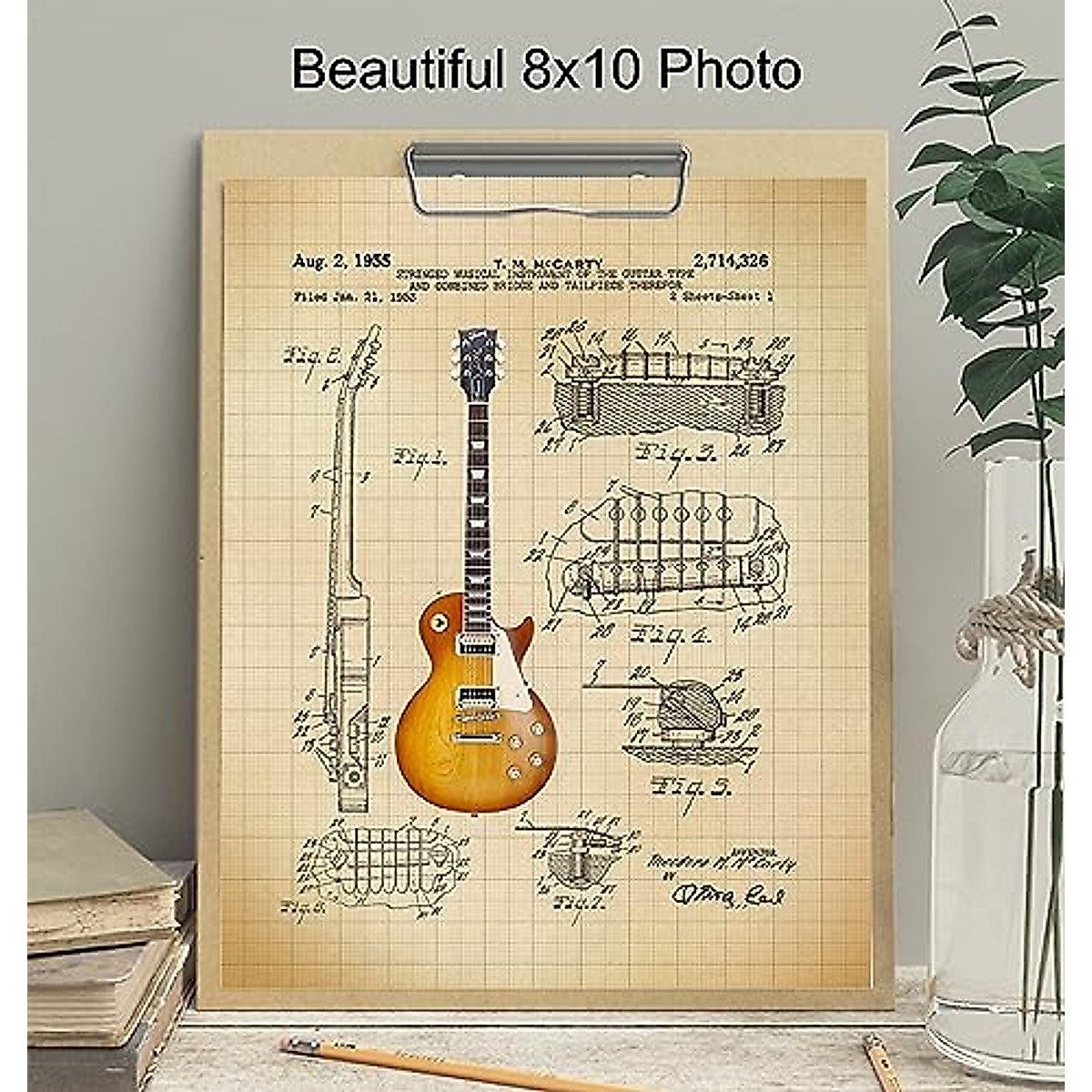 Guitar Patent Print - Iconic Electric Guitar of Famous Musicians - Music Gift for Rock n Roll Fan, Musicians, Guitar Player - Cool Wall Art, Home Decor Artwork Poster Picture - 8x10 Unframed